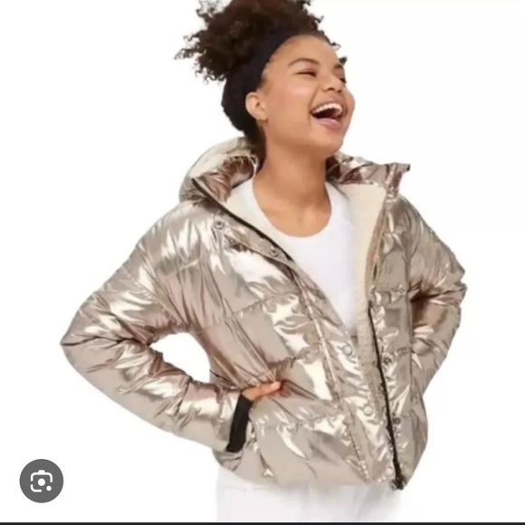 aerie | Jackets & Coats | Aerie Offline Sherpa Lined Rose Gold Metallic ...